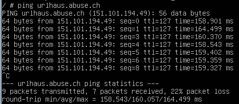 [Abuse.ch URLhaus]The connector shows "urlopen error [ERRNO 104]: connection reset by peer ...