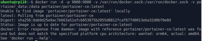 i can't run portainer arm64 container on a raspberry pi 4 ubuntu server · Issue #4465 ...