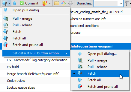 Default pull action is _always_ used, even if another action is selected from the dropdown menu ...