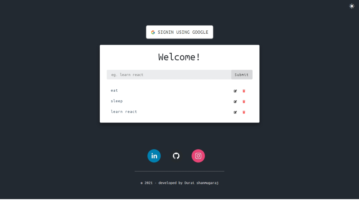 Github Duraishanmugarajtodo List Simple Todo List With React Js • Firebase • Oauth