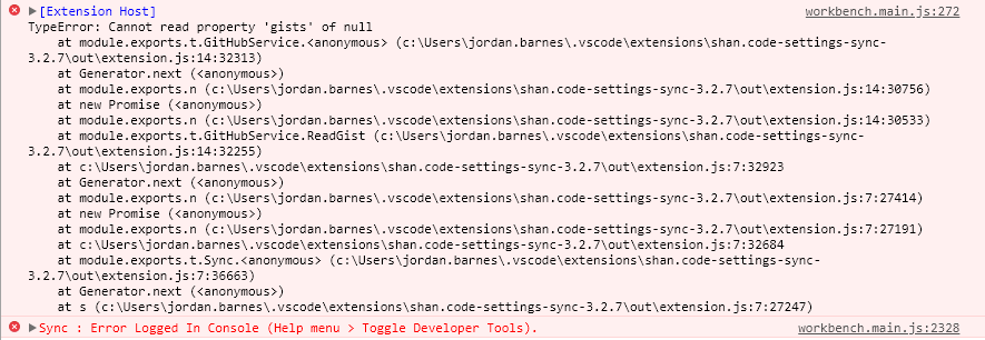 Null Error When Using Public Gist · Issue 809 · Shanalikhancode Settings Sync · Github