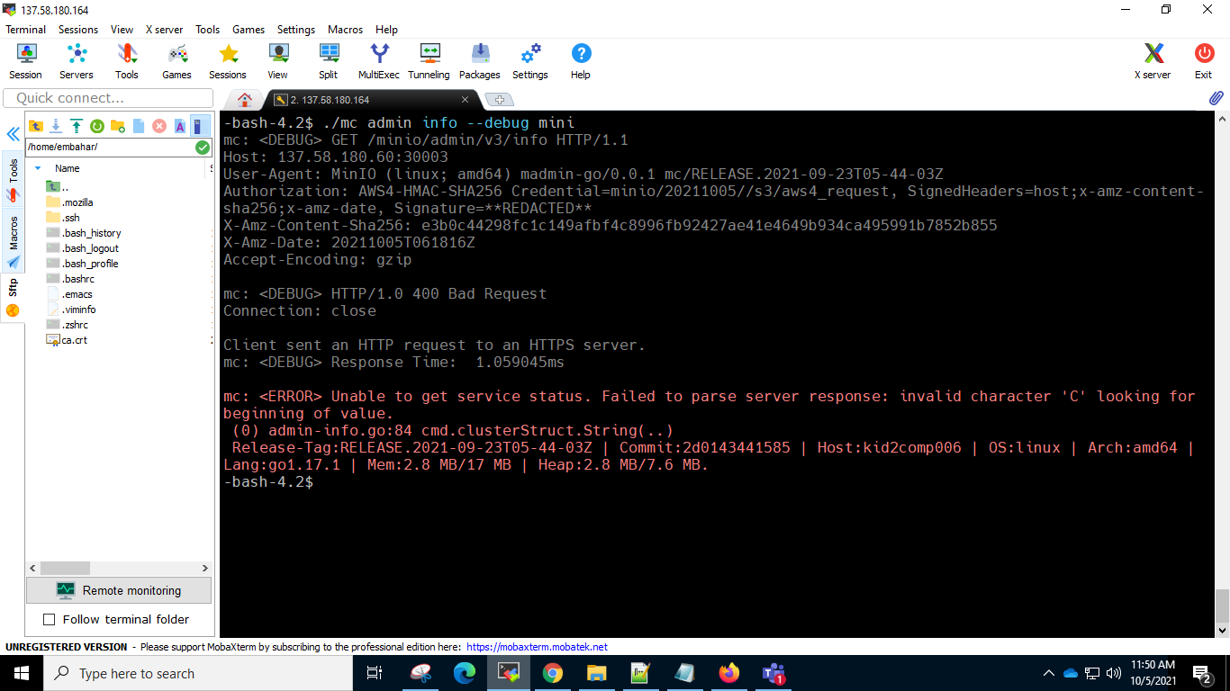 Mc client unable to get service details of minio cluster · Issue #3821 · minio/mc · GitHub