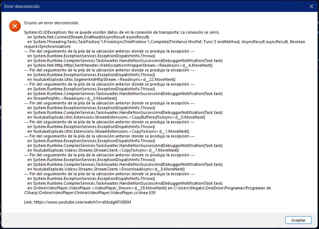 Error while downloading a video · Issue #641 · Tyrrrz/YoutubeExplode · GitHub