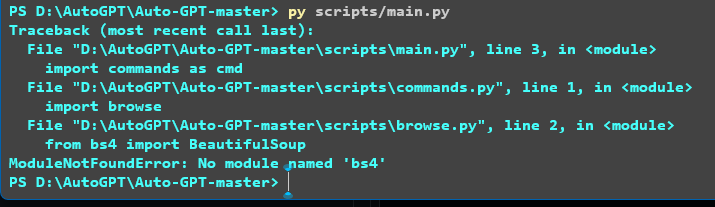Auto-GPT does not run,says missing module · Issue #1152 · Significant-Gravitas/AutoGPT · GitHub