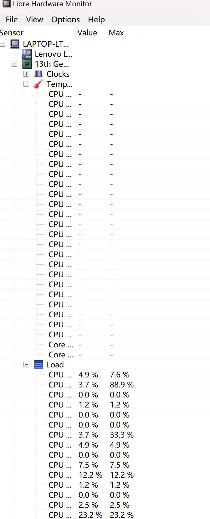 i5-13500h The cpu cannot read the cpu frequency and temperature · Issue #1021 ...