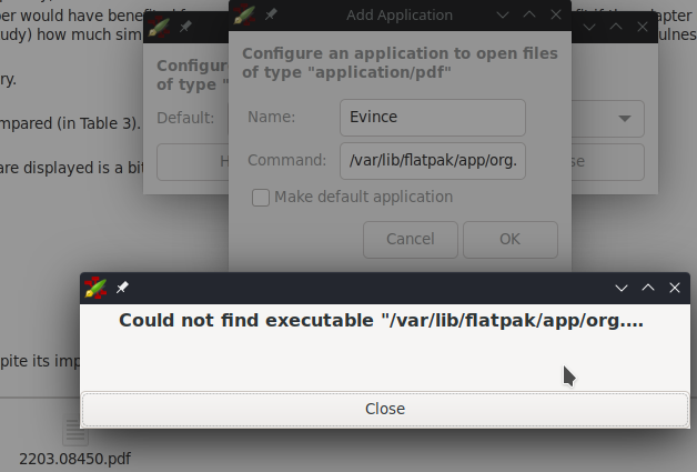Flatpak: Could not find executable when trying to open files with external application · Issue ...