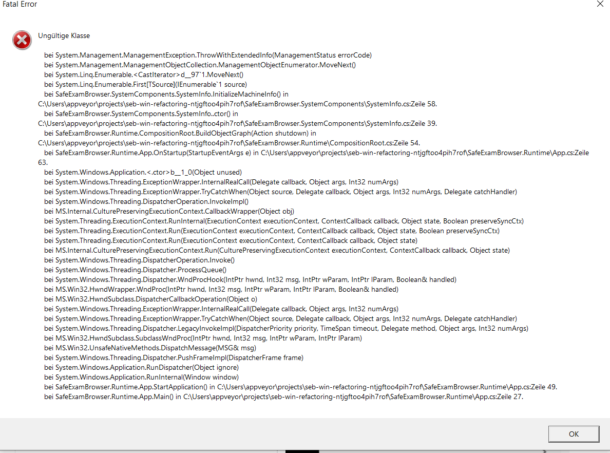 "Invalid Class" Runtime Issue · Issue #363 · SafeExamBrowser/seb-win-refactoring · GitHub