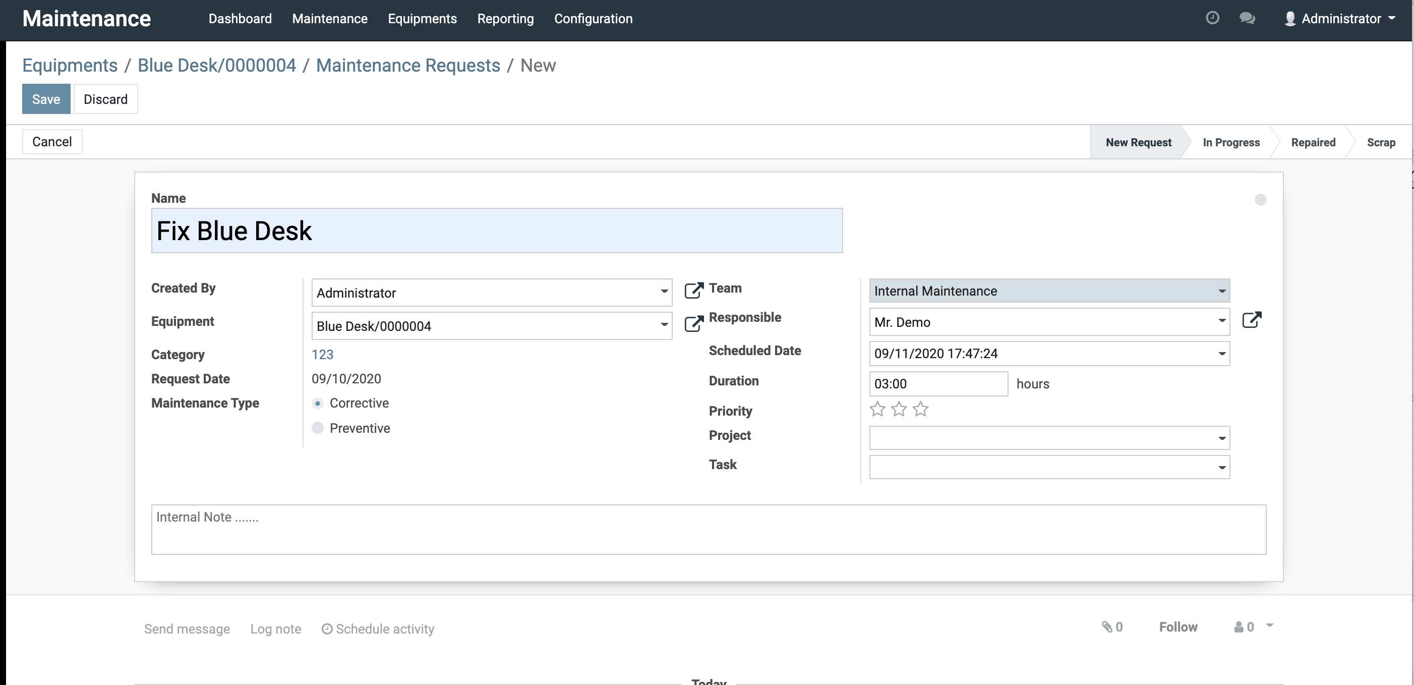 Cannot create a Maintenance Request for FS Equipment from Odoo Maintenance. · Issue #634 · OCA ...