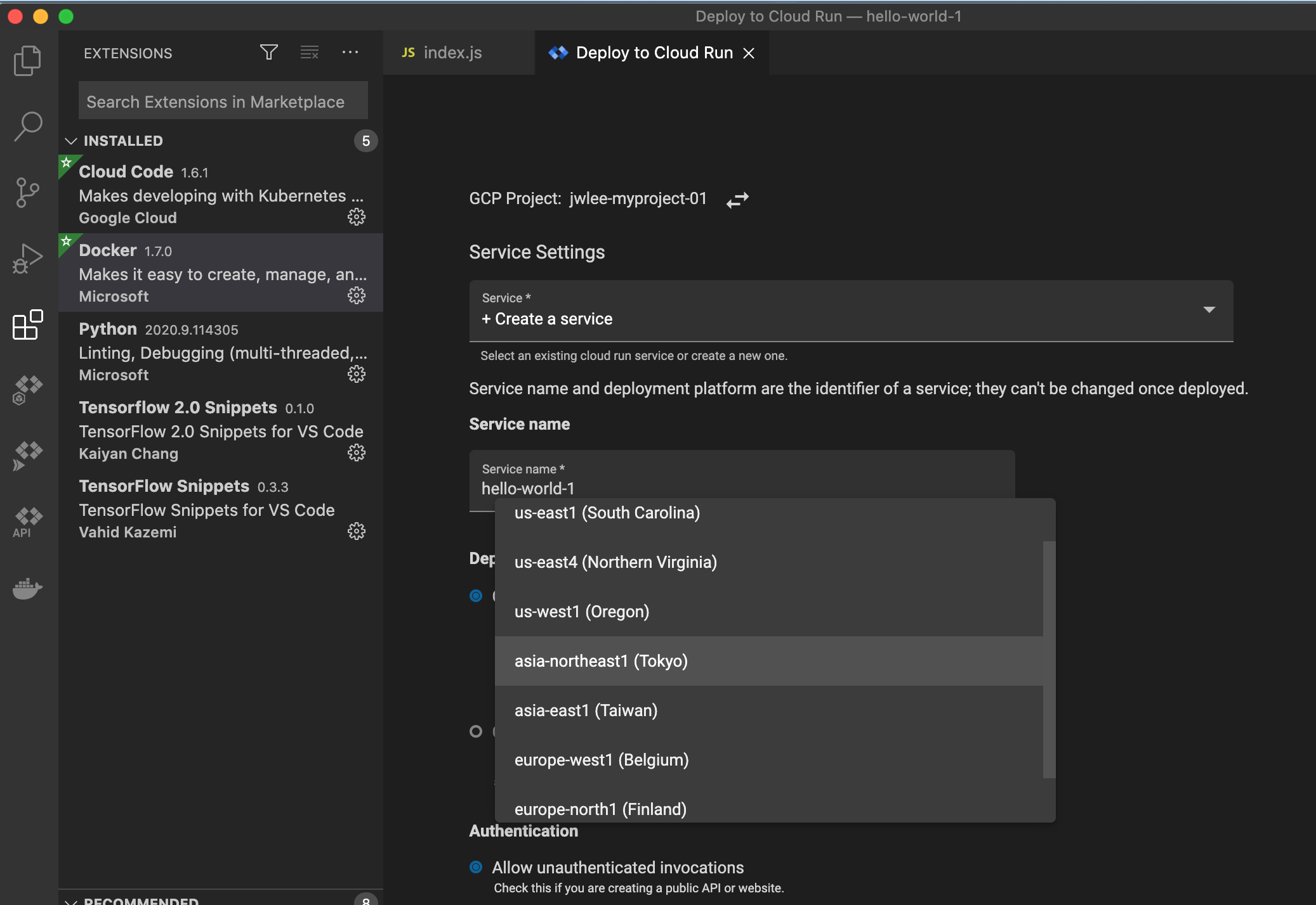 Regions are not available when I use "Deploy to Cloud Run" · Issue #314 · GoogleCloudPlatform ...