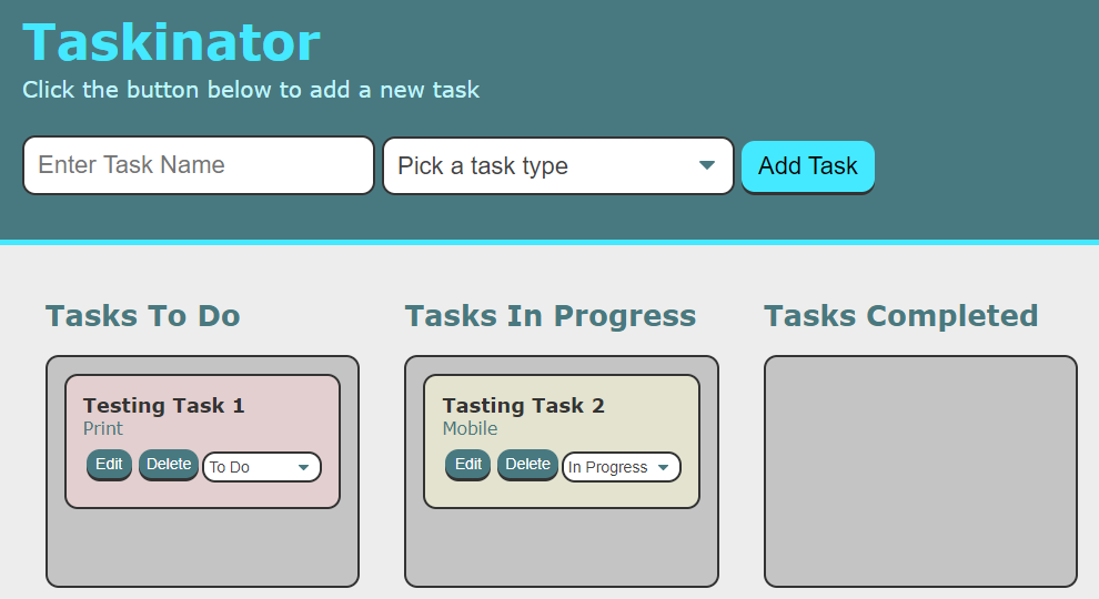 GitHub - PrimalOrB/taskinator: Kanban style to-do list