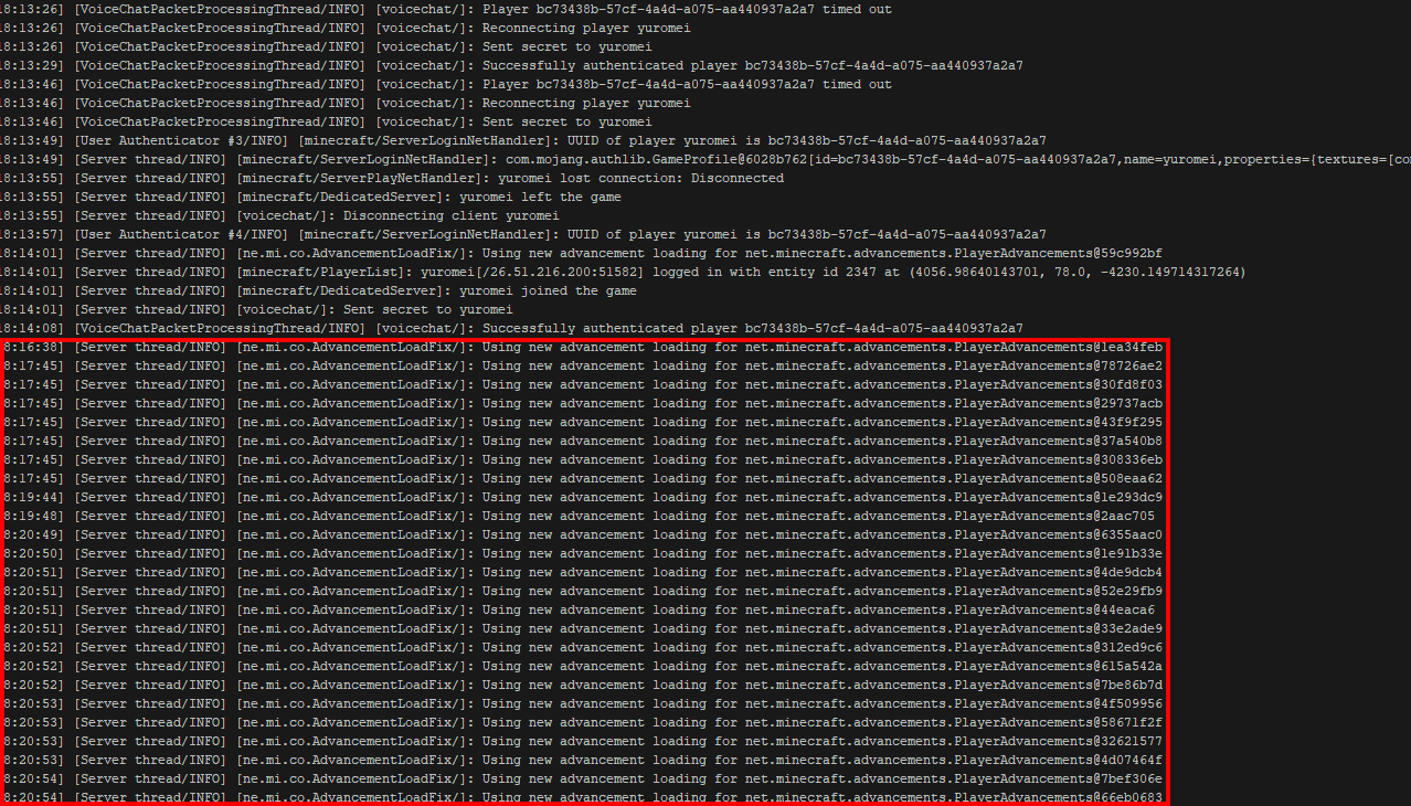 [1.16.5] Advancement Loading Server Spam is Back! :( · Issue #2 ...