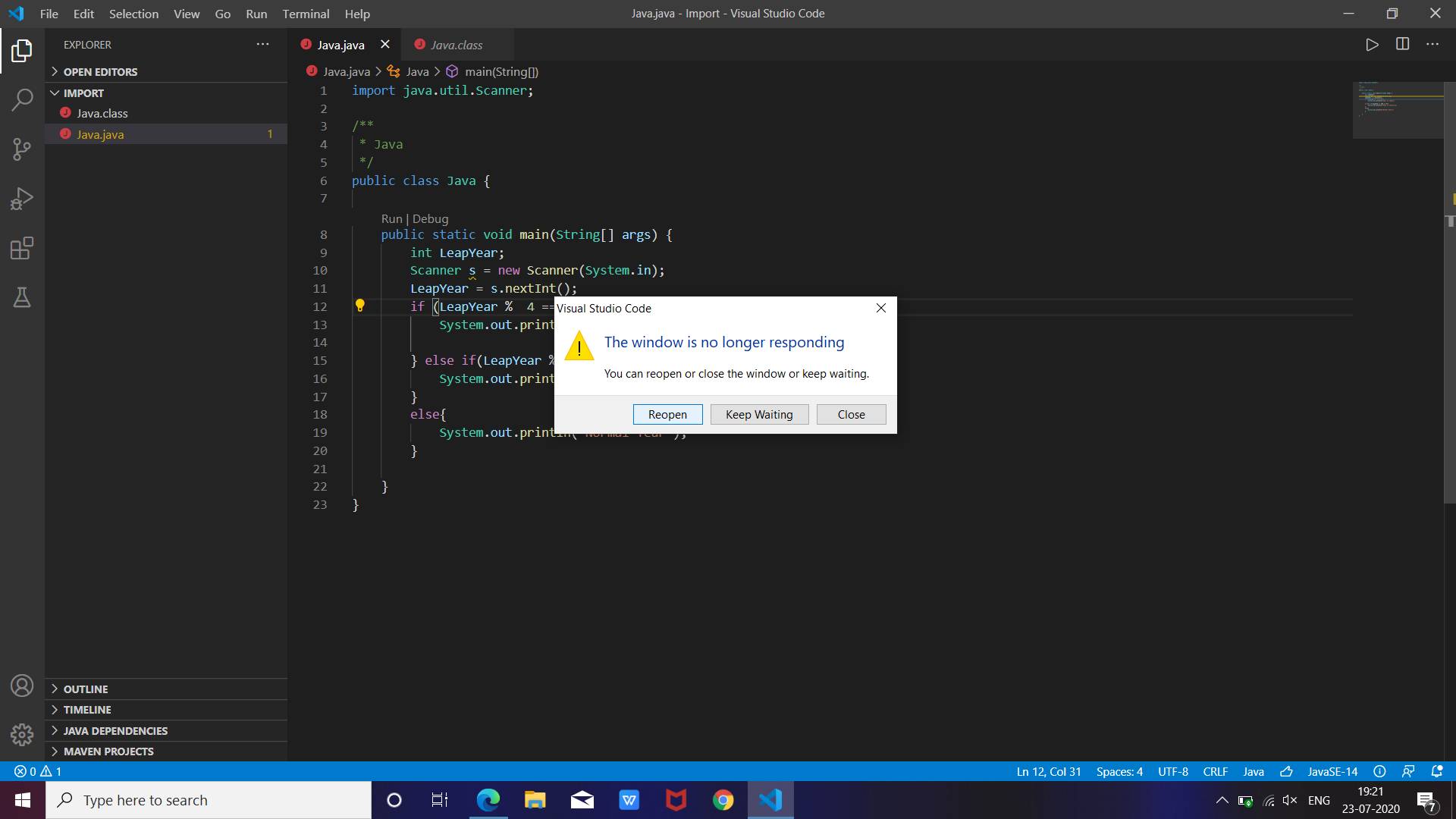 Visual Studio Code Is Not Responding It Shows Window Is Not Responding