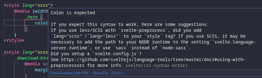 VSCode throws error when using css range syntax · Issue #2067 · sveltejs/language-tools · GitHub