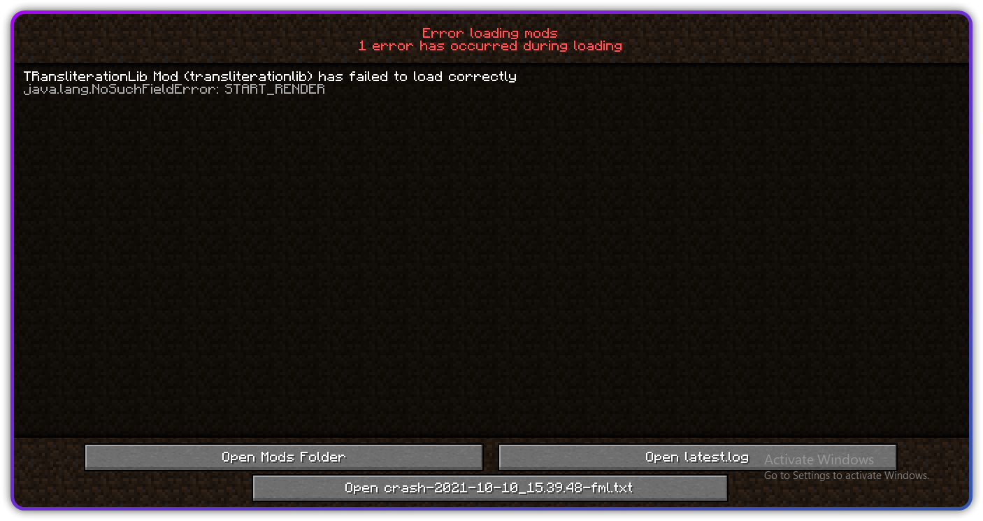Issue with "TRansliterationLib mod has failed to load correctly" when ...