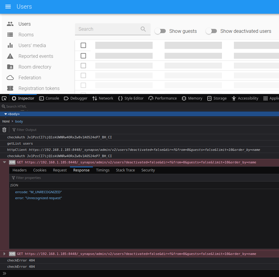 error "Unrecognized request" · Issue #351 · Awesome-Technologies/synapse-admin · GitHub