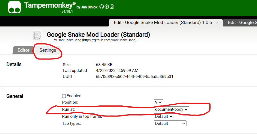 can you fix the tampermonkey snake mod loader · Issue #5 · DarkSnakeGang/GoogleSnakeModLoader ...