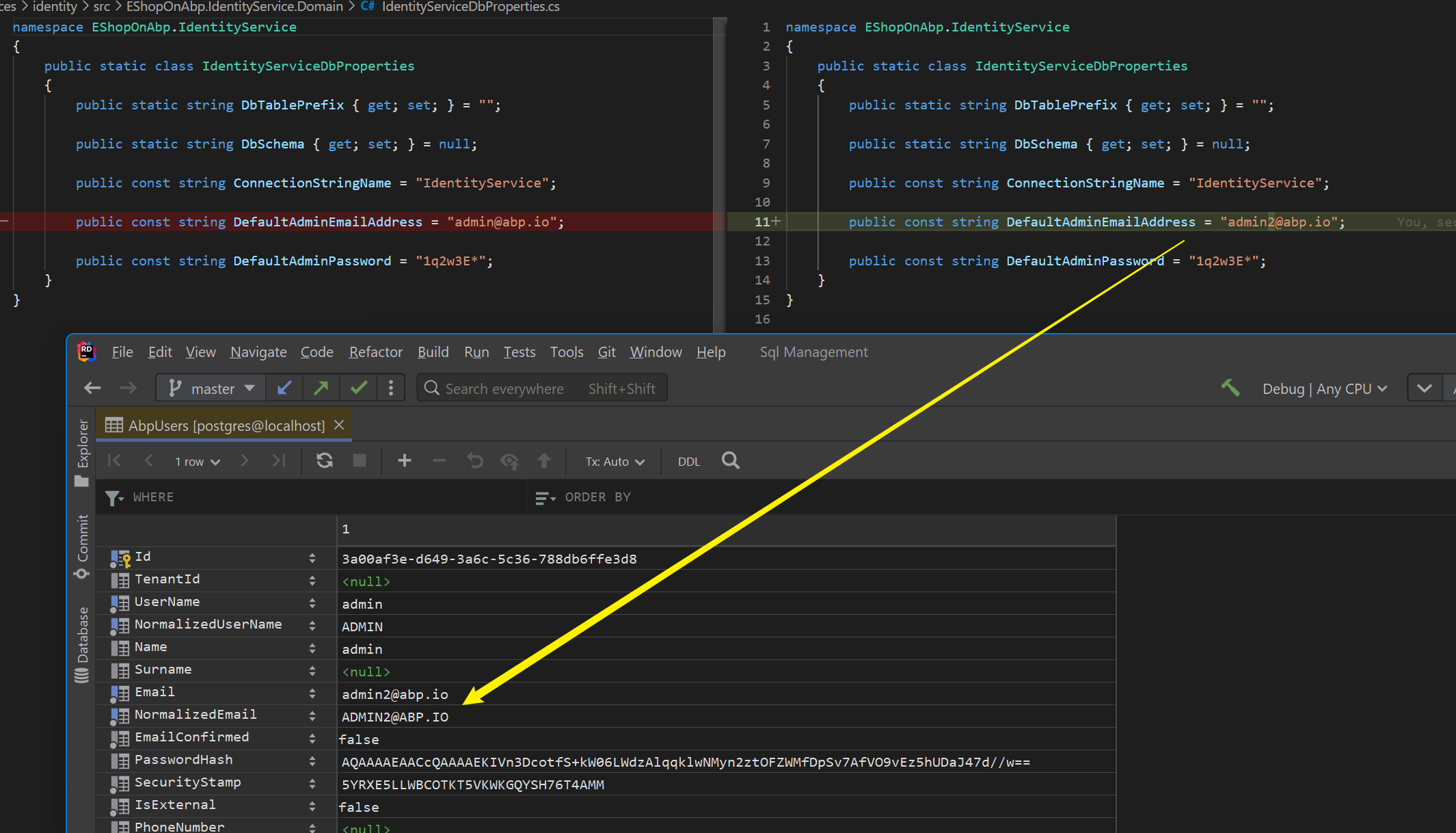 How to change the admin's default email and password in the project eShopOnAbp? · Issue #10879 ...