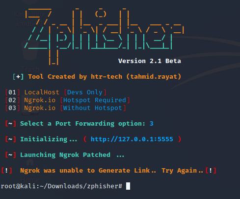 Ngrok was unable to Generate Link.. Try Again.. · Issue #135 · htr-tech/zphisher · GitHub