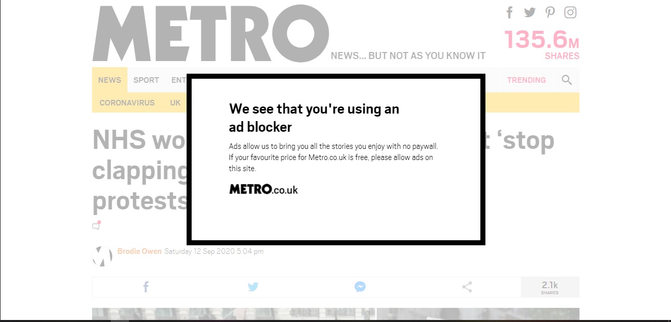 Doesn't work on Metro.co.uk · Issue #4440 · reek/anti-adblock-killer · GitHub