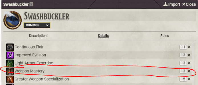 Typo in Swashbuckler Class description: Weapon Mastery is listed as lvl ...