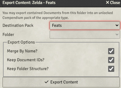 Request: Display the pack's Compendium Folder when exporting an items folder · Issue #9807 ...