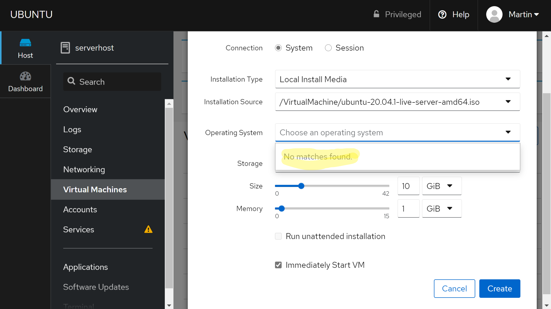 Machines Operating System Dropdown List Empty Host Ubuntu 2004 · Issue 15381 · Cockpit