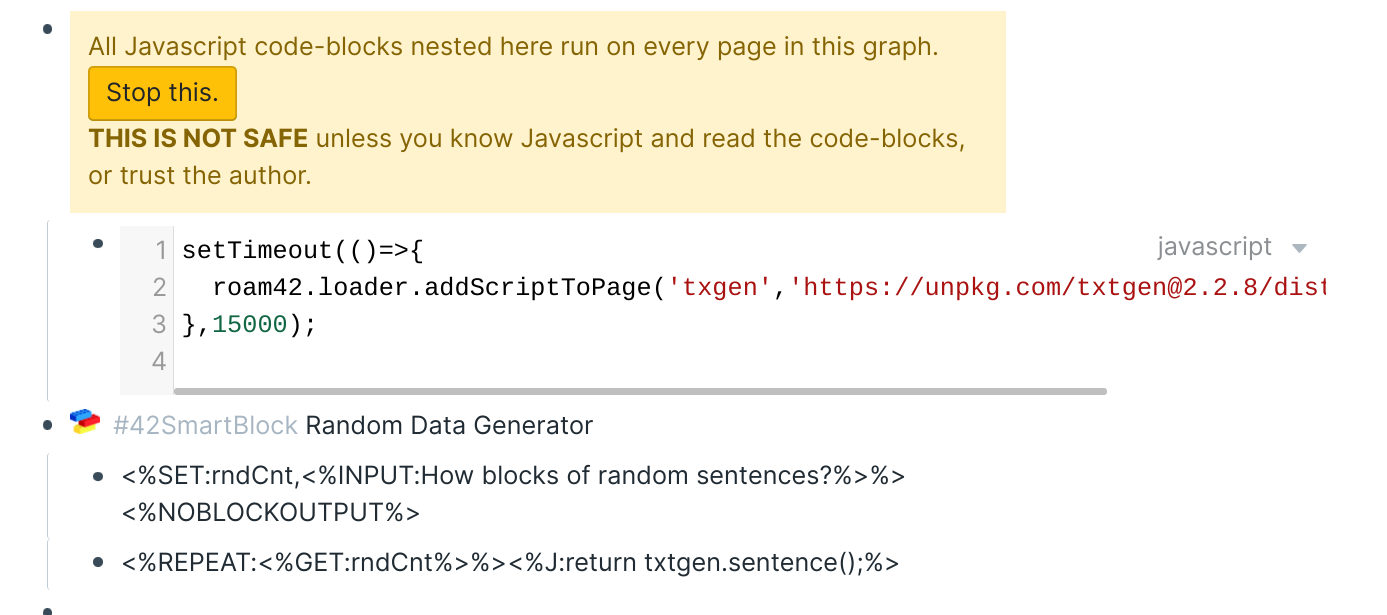 Generate Random Sentences (Test data) -- demonstrates using a roam/js ...