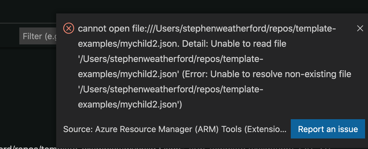 What's correct behavior when clicking on code lens for linked template and file doesn't exist ...