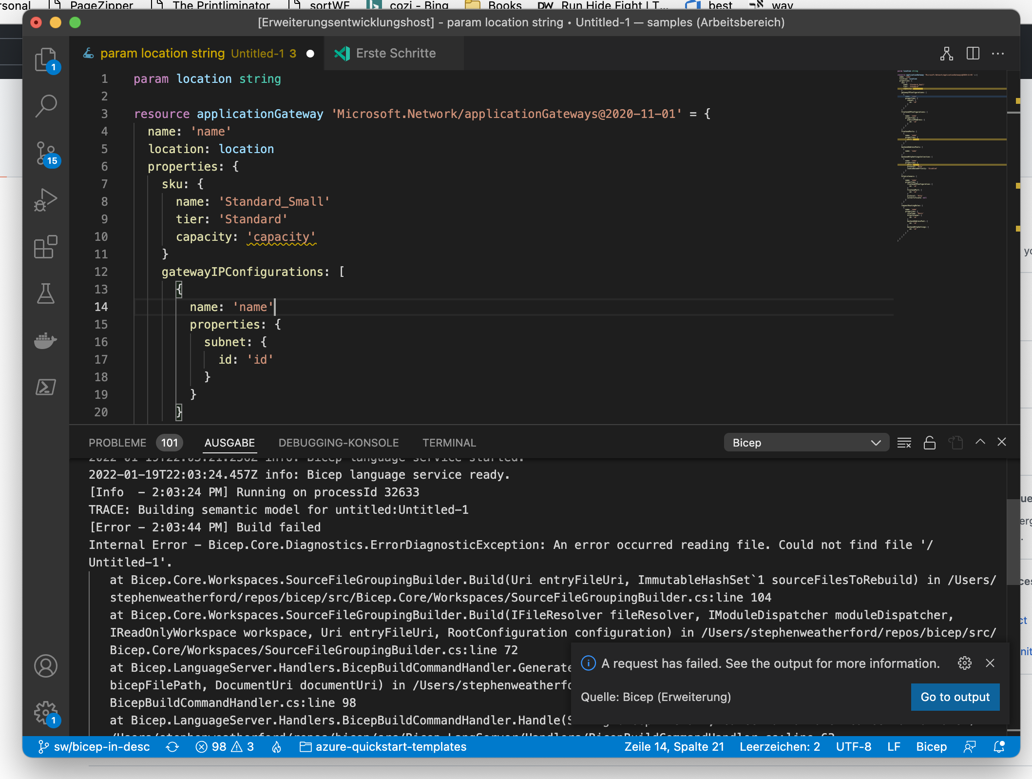 "A request has failed" message trying to build an unsaved bicep file · Issue #5679 · Azure/bicep ...