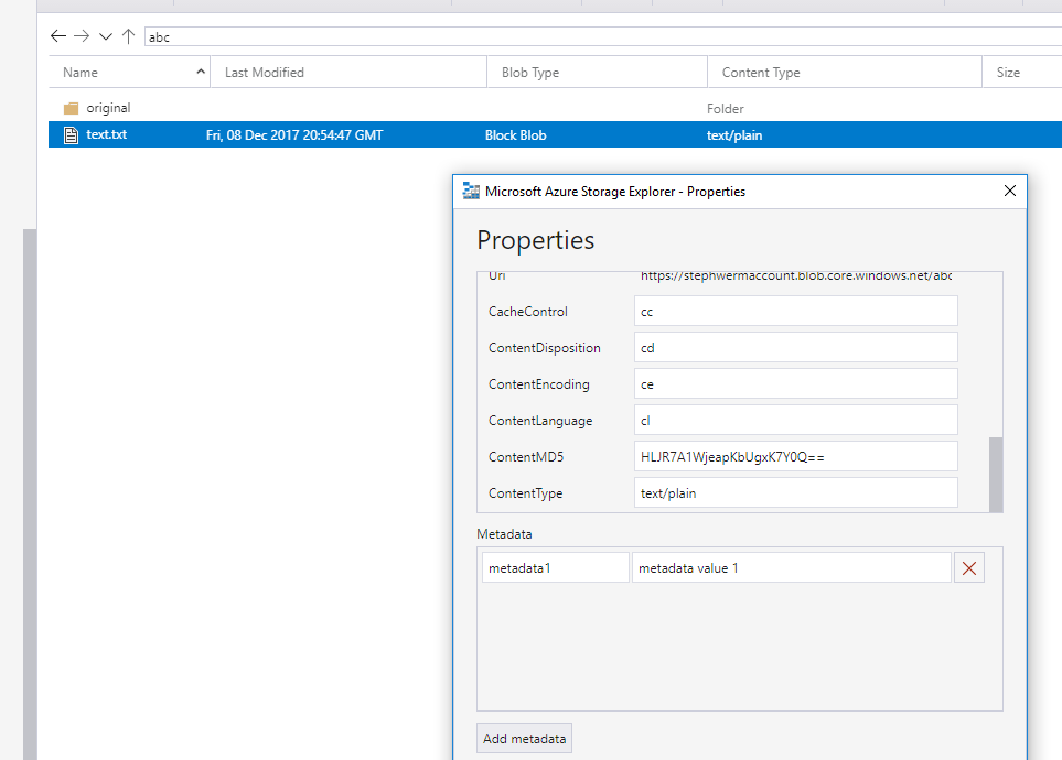 Saving text file back to Azure loses properties and metadata · Issue ...