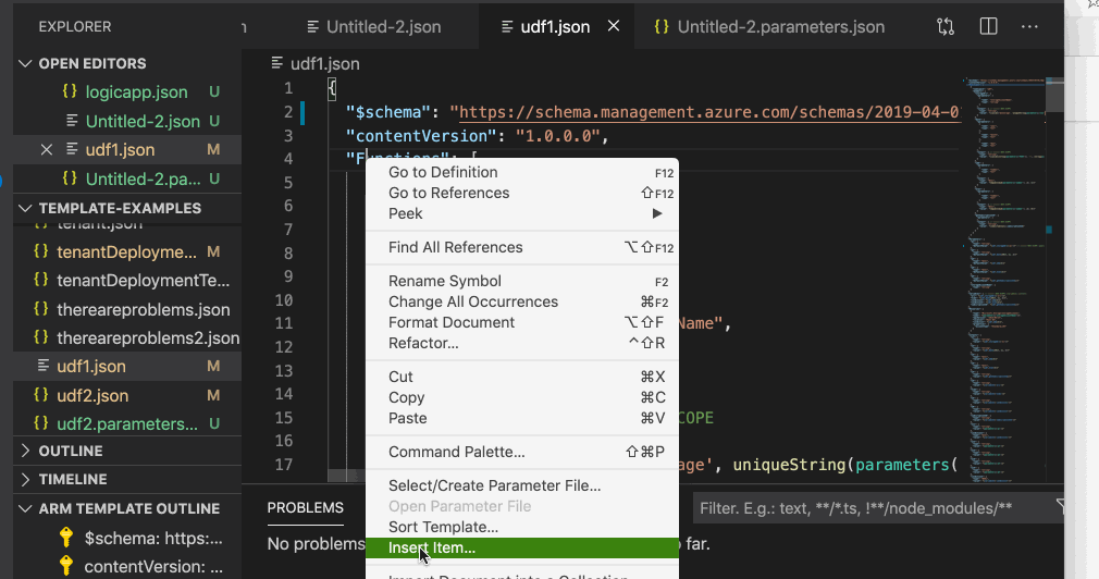 Fit and finish for Insert Item... · Issue #670 · microsoft/vscode-azurearmtools · GitHub