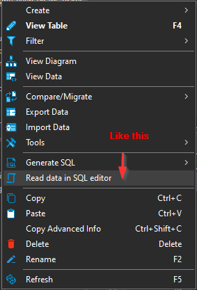 Add a new item in context menu: "Read data in SQL console" · Issue #19676 · dbeaver/dbeaver · GitHub
