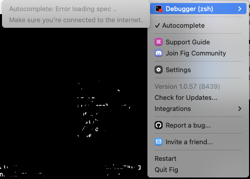 debugger red dot/error loading spec · Issue #1375 · withfig/fig · GitHub