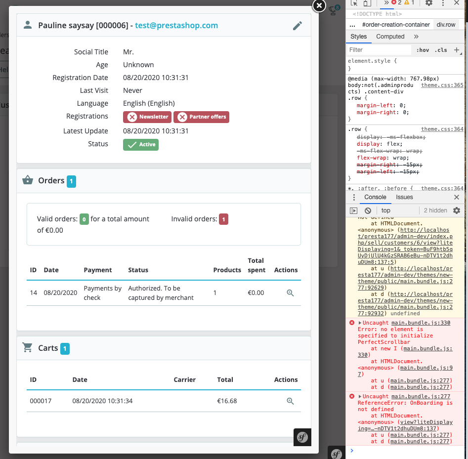 [BO][CREATE AN ORDER] Errors in console · Issue #20651 · PrestaShop/PrestaShop · GitHub