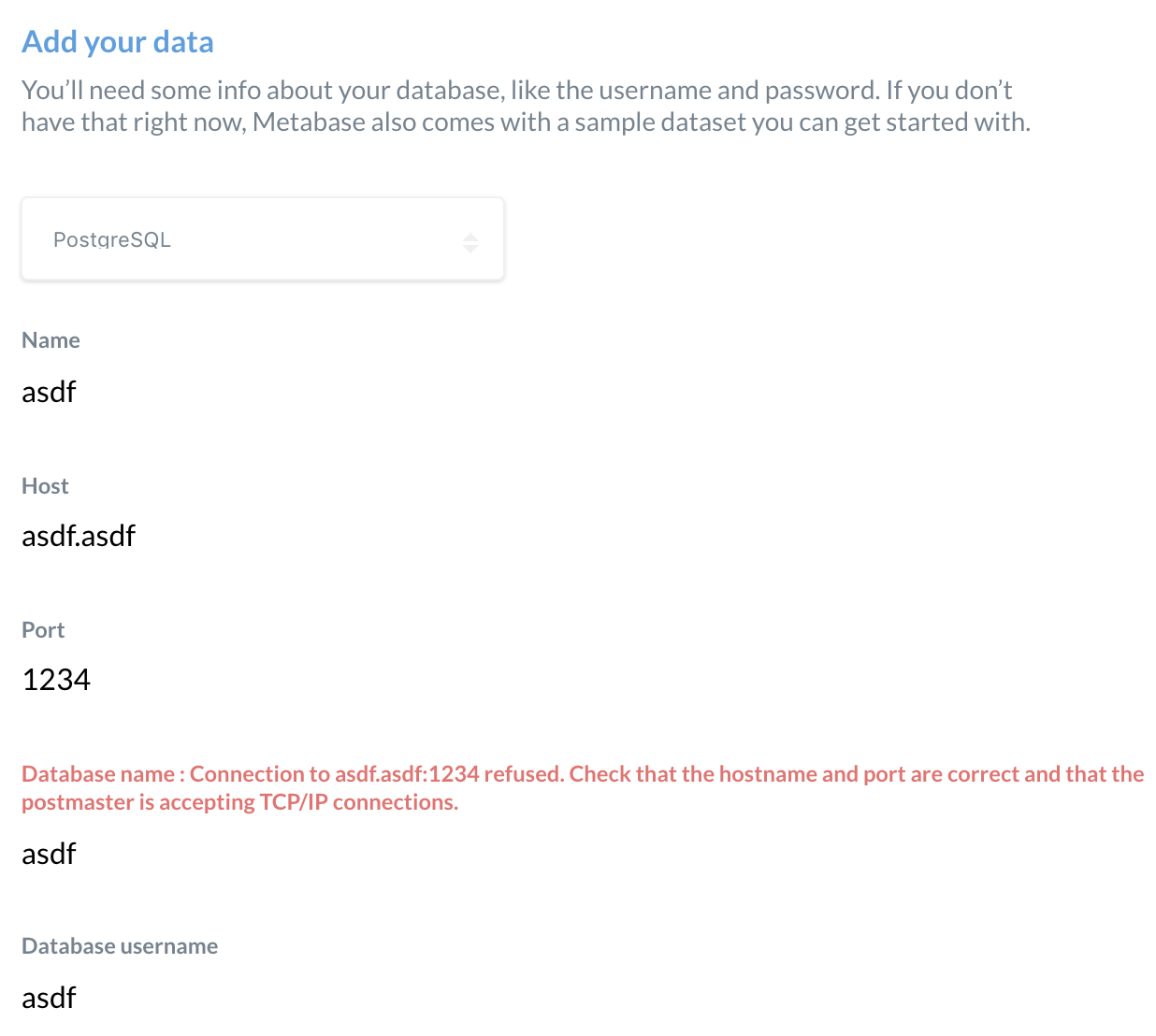 Database connection errors appear on the wrong fields · Issue #10646 · metabase/metabase · GitHub