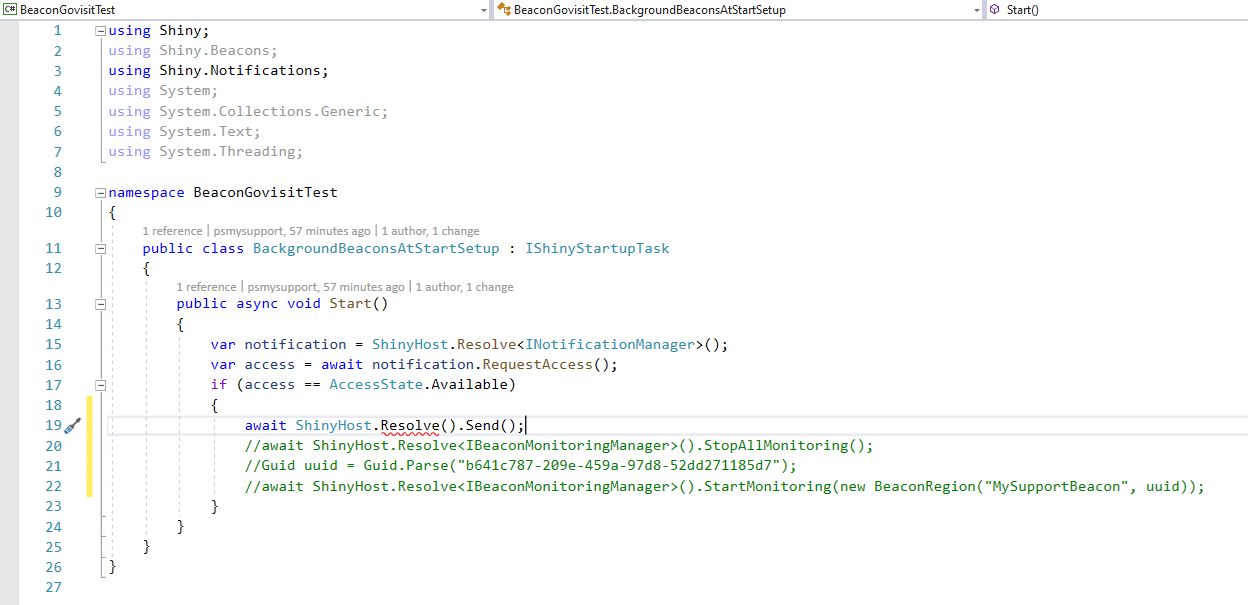 [Beacons] Android.Util.AndroidRuntimeException: 'Context.startForegroundService() did not then ...