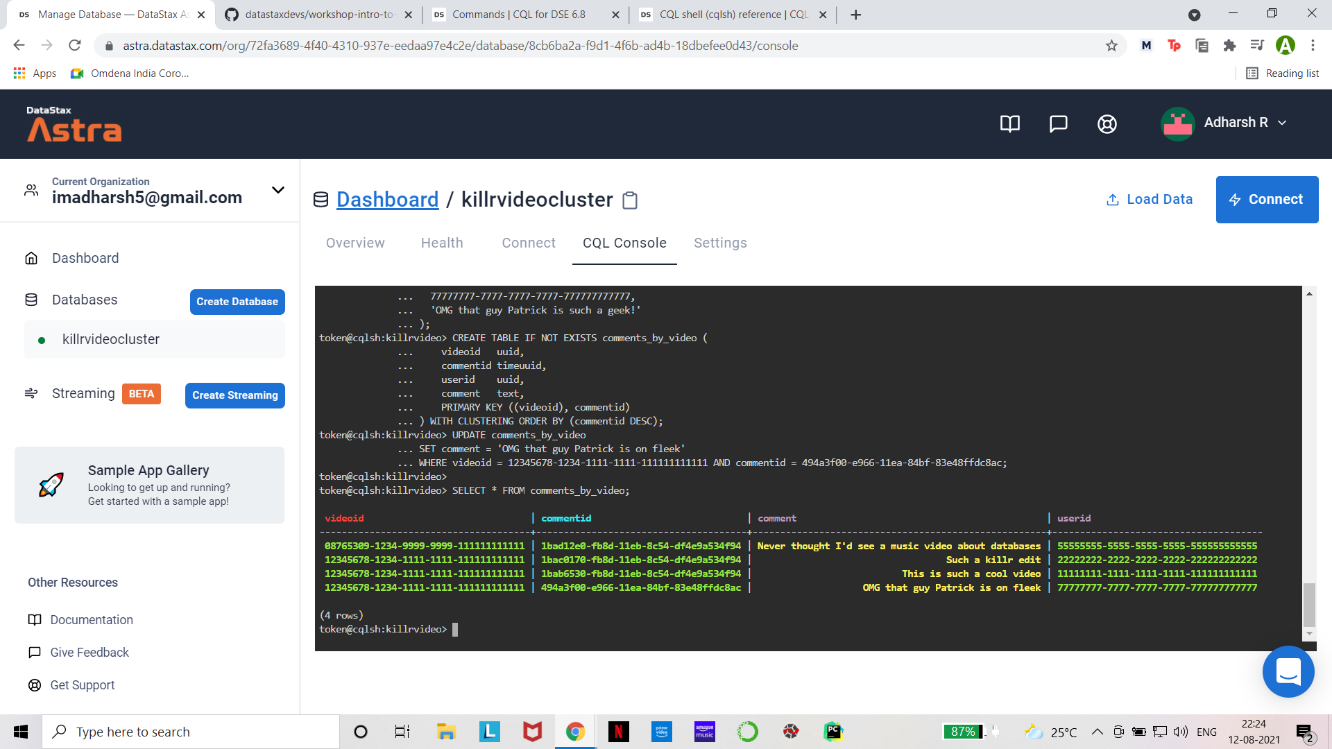 Datastax Hw Adharsh R · Issue 349 · Datastaxdevs Workshop Intro To Cassandra · Github