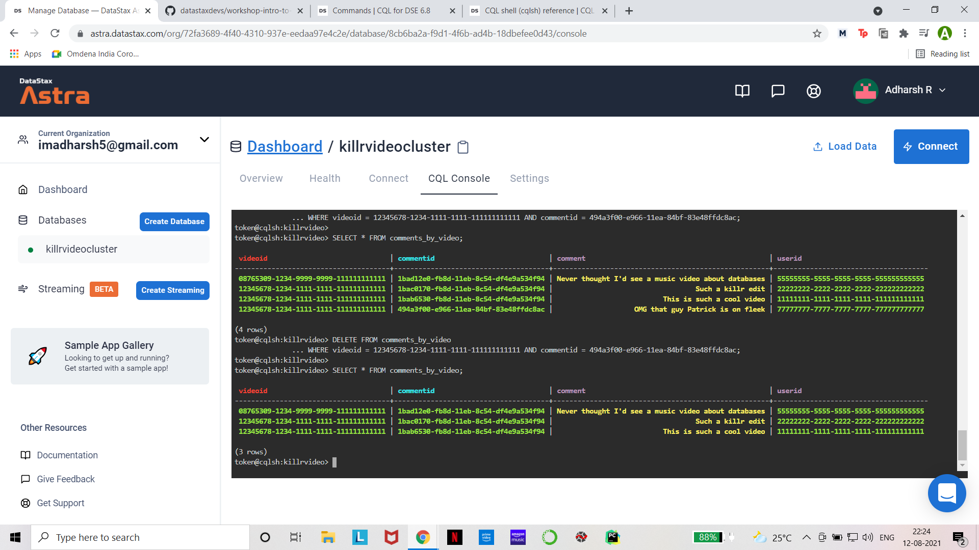 Datastax HW - Adharsh R · Issue #349 · datastaxdevs/workshop-intro-to-cassandra · GitHub
