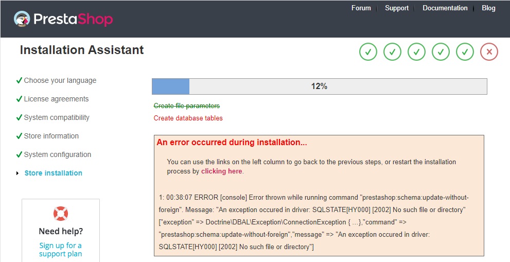 Installation ERROR "An exception occured in driver: SQLSTATE[HY000 ...