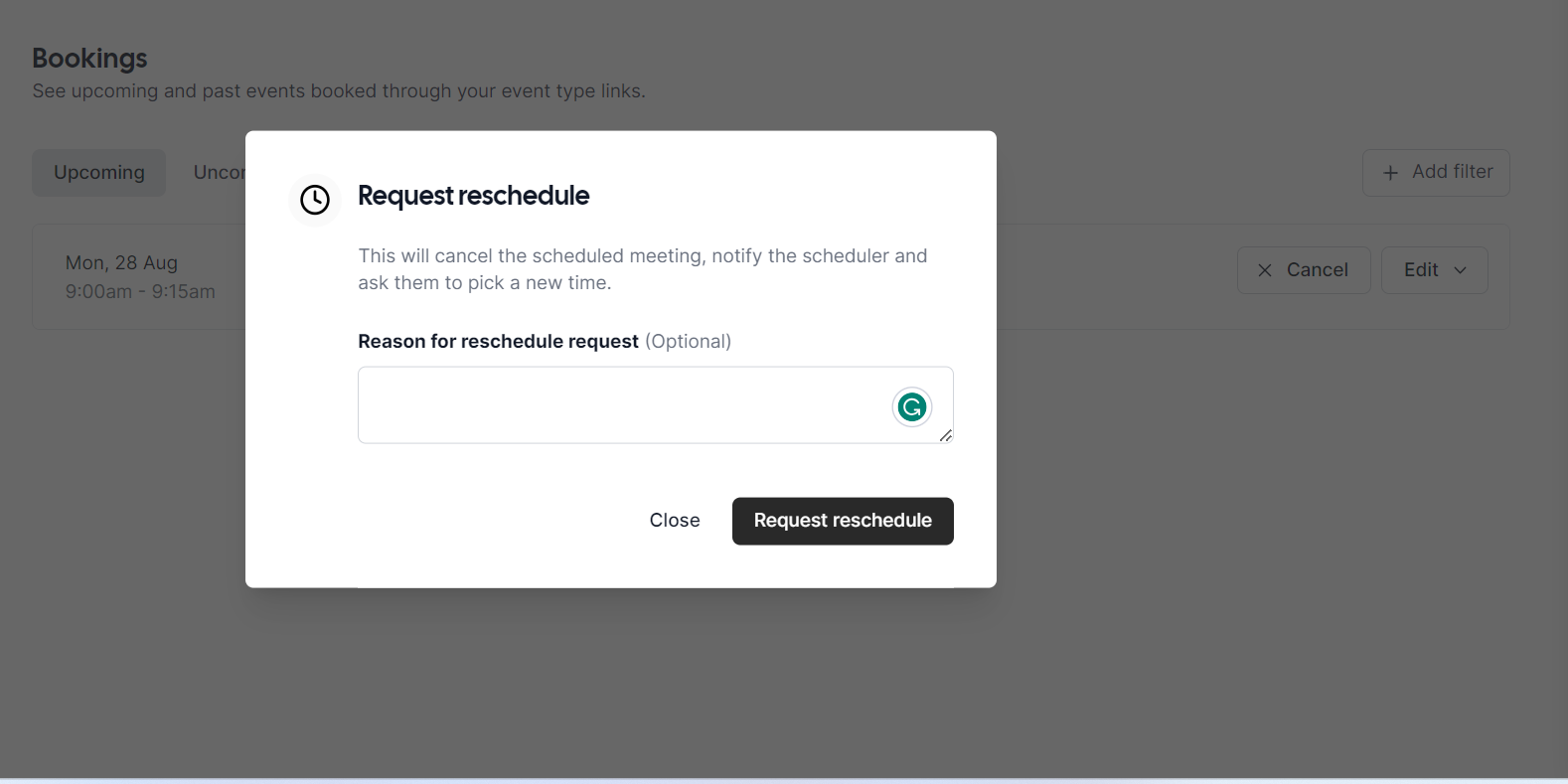 Bookings - Request reschedule dialog popup design issue · Issue #10975 · calcom/cal.com · GitHub