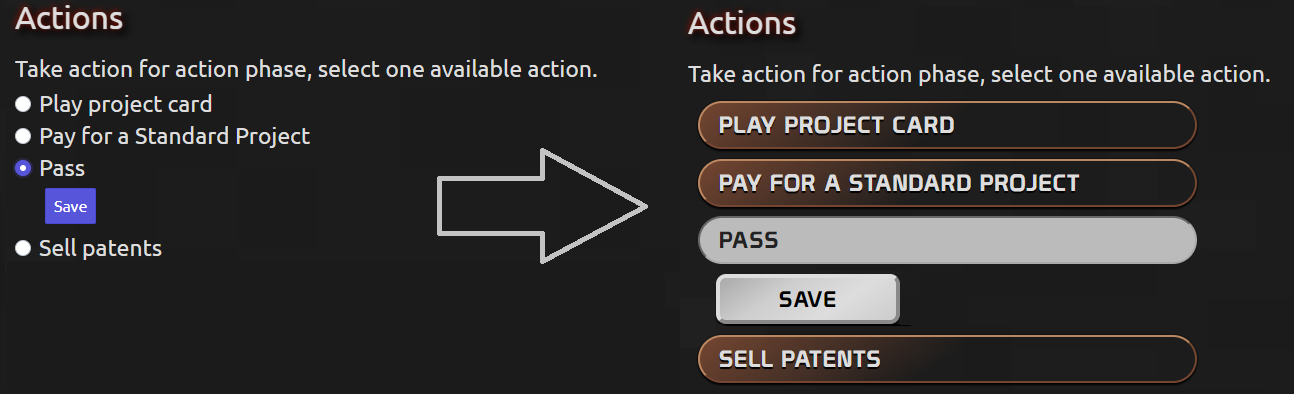 UI improvements: selects and submit · Issue #943 · terraforming-mars/terraforming-mars · GitHub