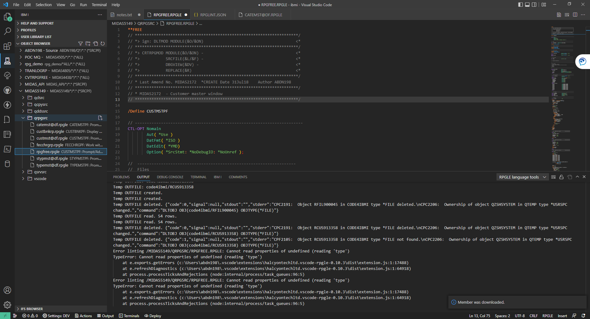 Rpgle Linter Error Linting Rpg Source Cannot Read Properties Of 4250