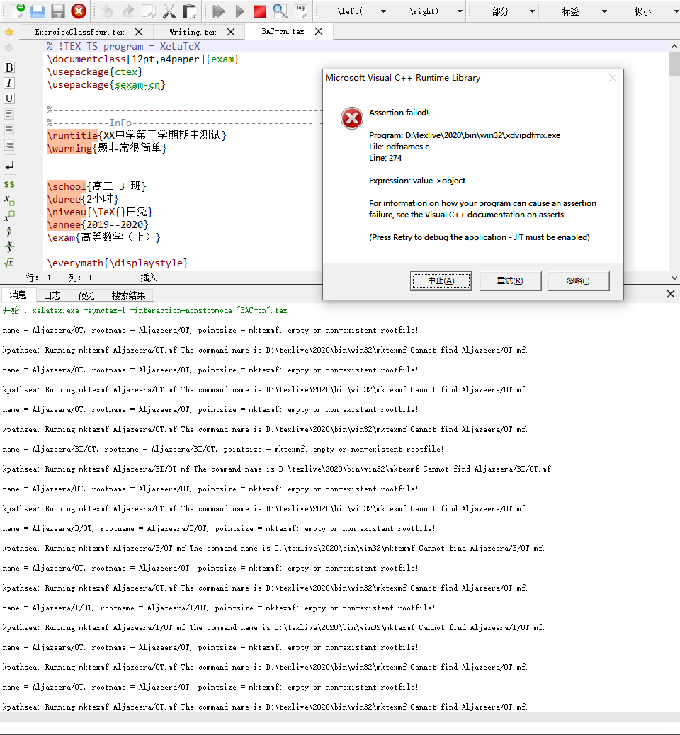 xdvipdfmx: Assertion failed! File: pdfnames.c, Line: 274, Expression ...