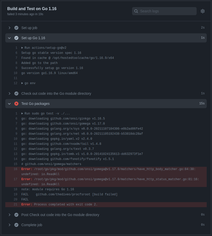 Github CI jobs for Go 1.16 and 1.17 fail when using Gomega 1.17.0 · Issue #483 · onsi/gomega ...