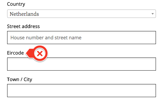 "Eircode" not changing into "Postcode / ZIP" after switching from "Ireland" to "Netherlands" on ...