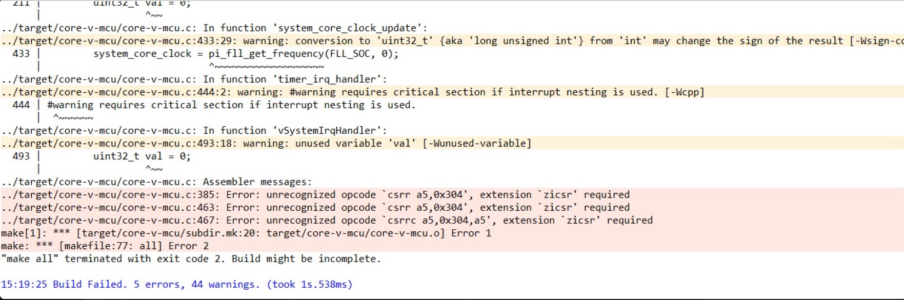 unrecognized opcode 'csrr' extension 'zicsr' required · Issue #70 · openhwgroup/corev-gcc · GitHub