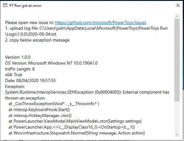 Error - Cannot install Keyboard listener · Issue #5611 · microsoft ...