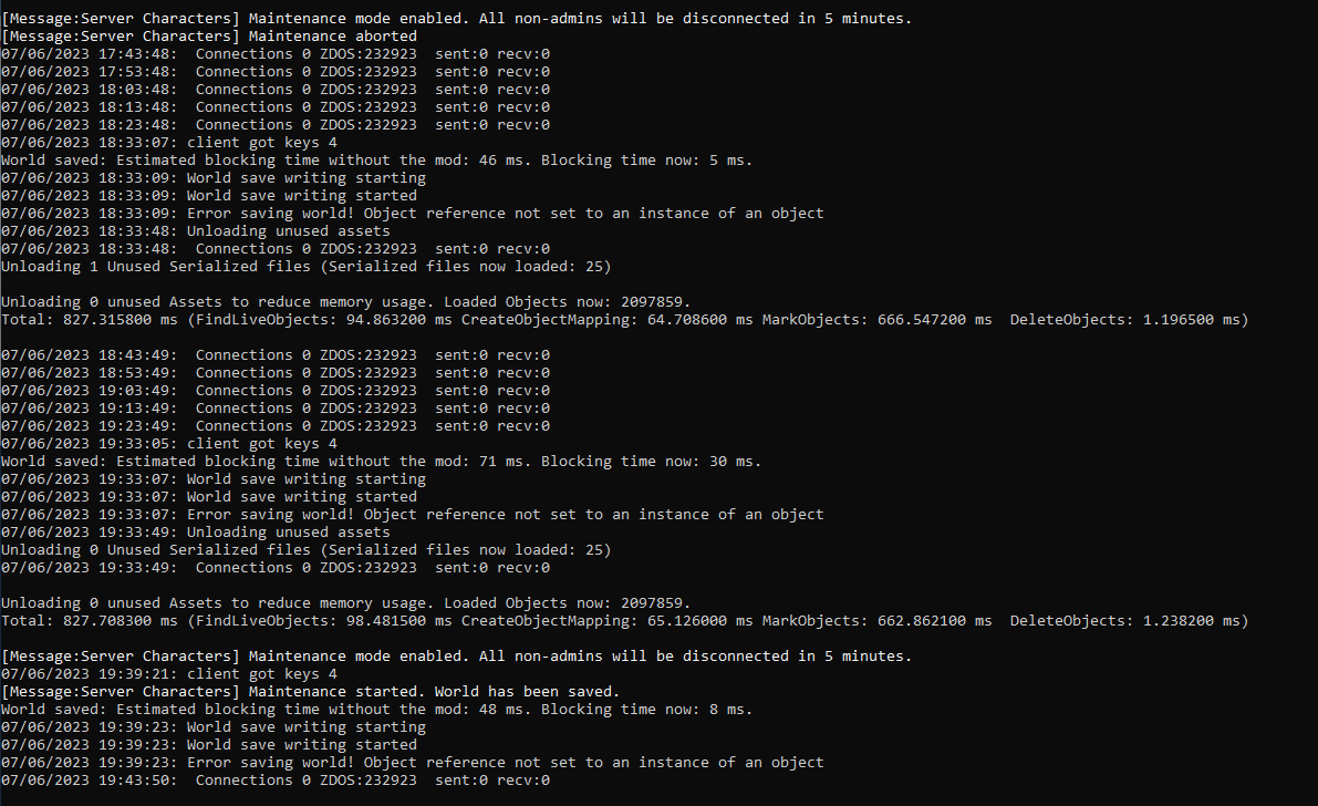 Maintenance Mode:- Error Saving World! Object reference not set to an instance of an object ...