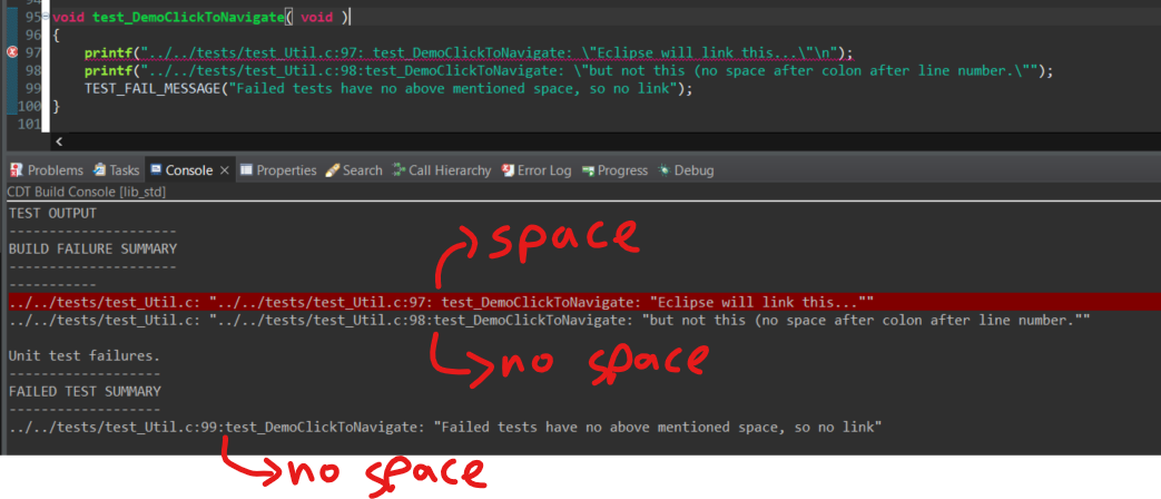 Incorrect Failed Test Syntax For Eclipse Consoles Click To Navigate To 2839