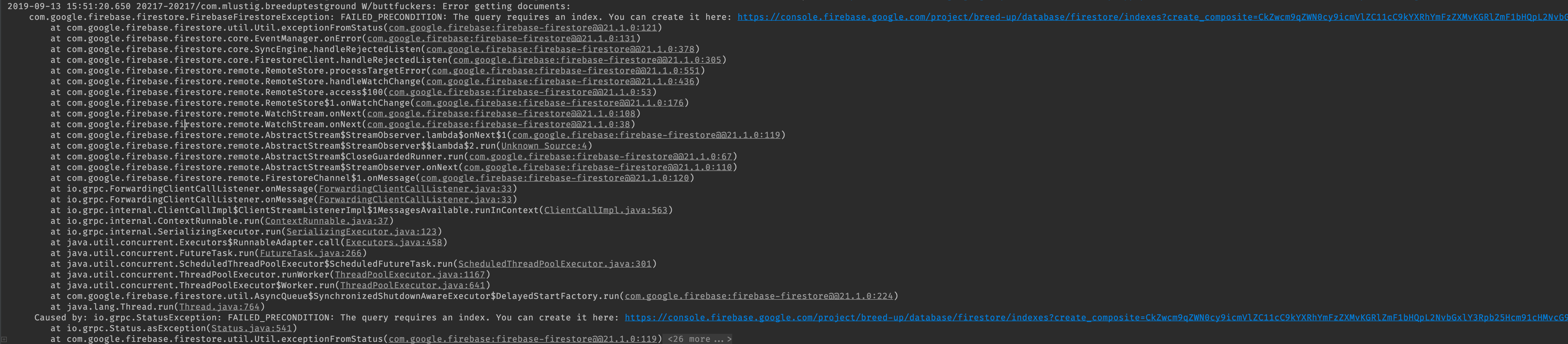 🔥 Index Creation Error Message Surfacing · Issue #2581 · invertase/react-native-firebase · GitHub